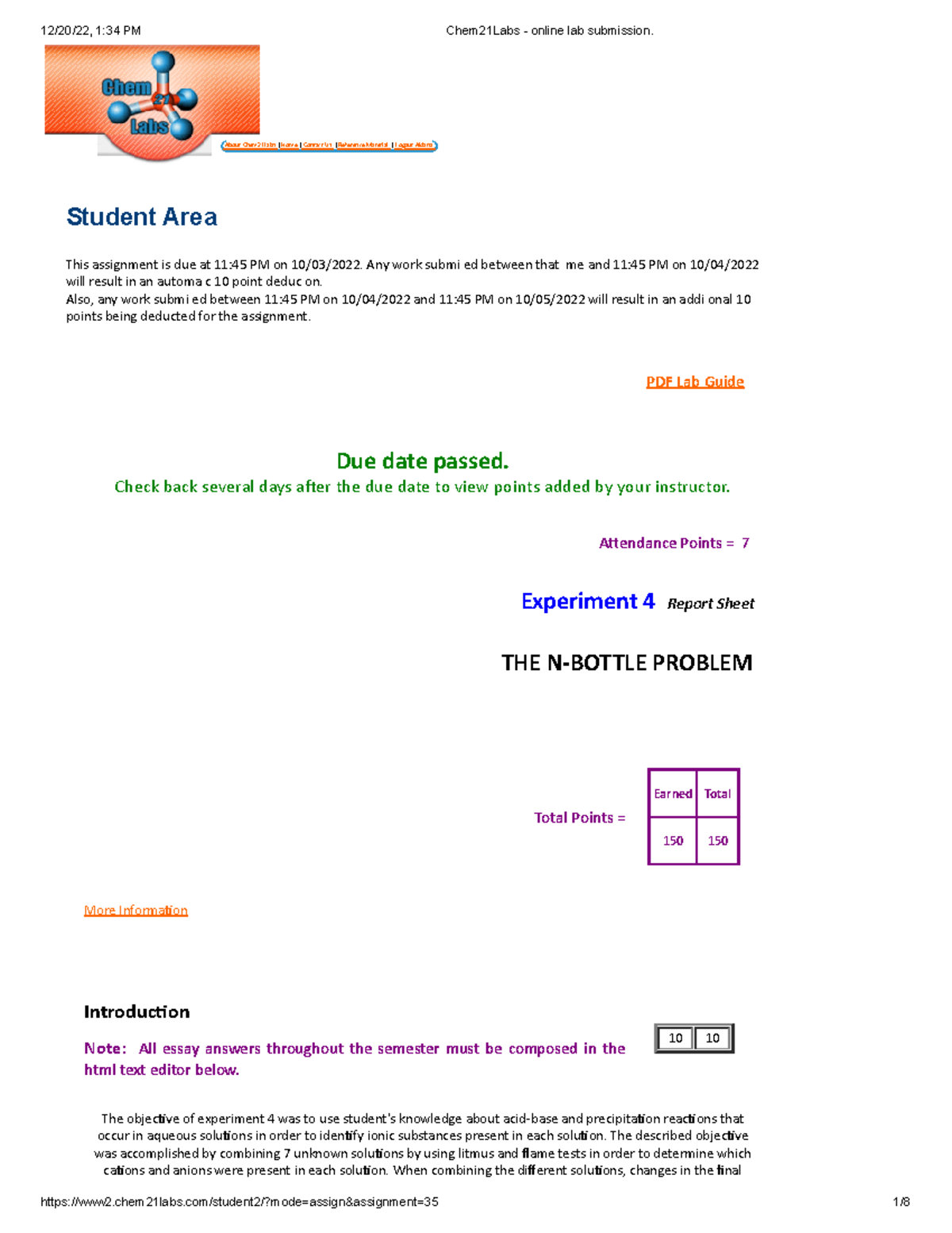 Experiment 4 The N-Bottle Problem - ####### About Chem21Labs | Home ...