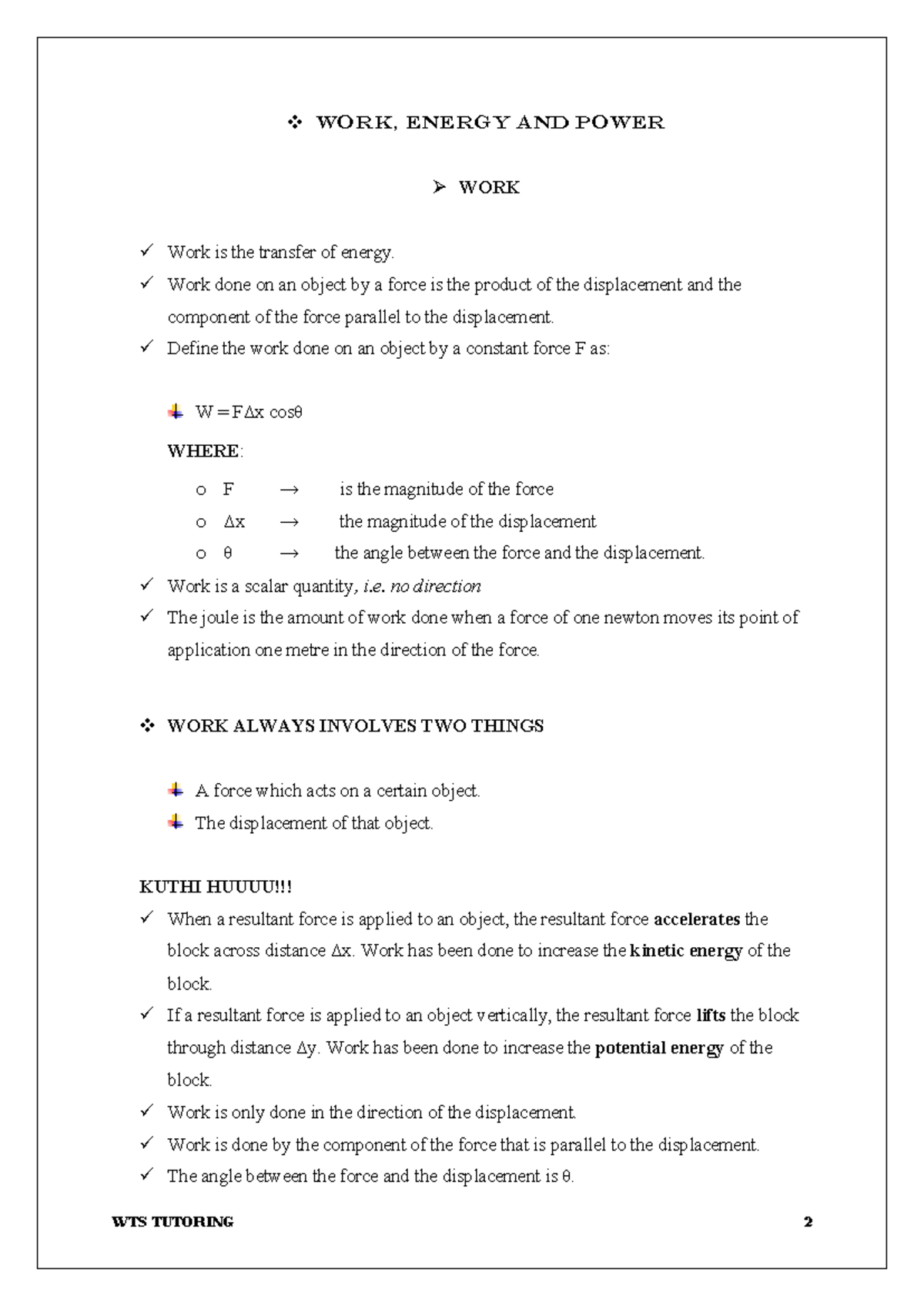 2020 WTS 12 WORK, Energy & Power - WORK, ENERGY AND POWER WORK Work is ...