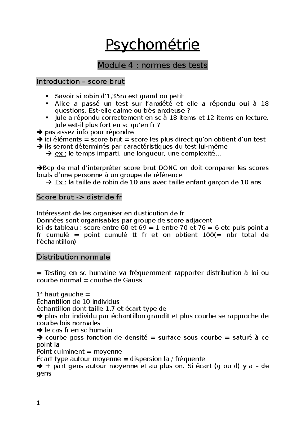 Psychométrie - module 4 - Psychométrie Module 4 : normes des tests ...