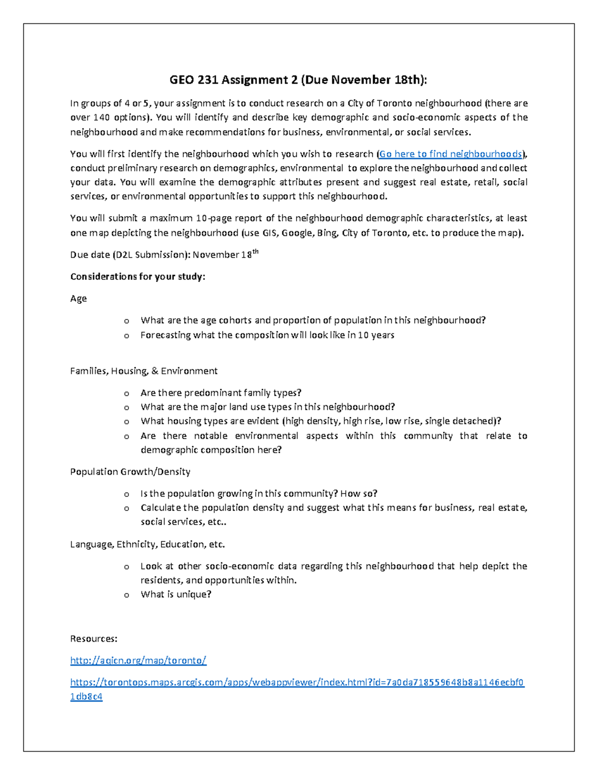 GEO 231 - Assignment 2 - 123 - GEO 231 Assignment 2 (Due November 18th ...