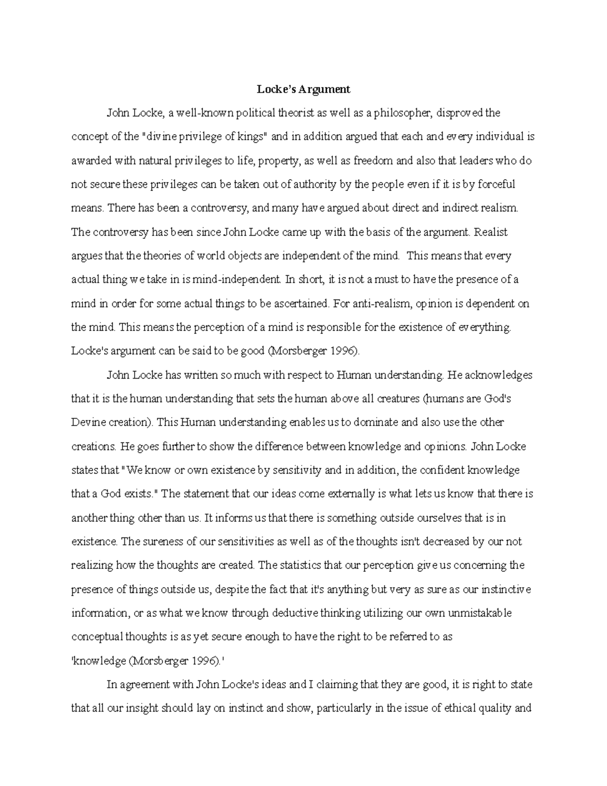 Lockes argumentive essay on his articles - Locke’s Argument John Locke ...