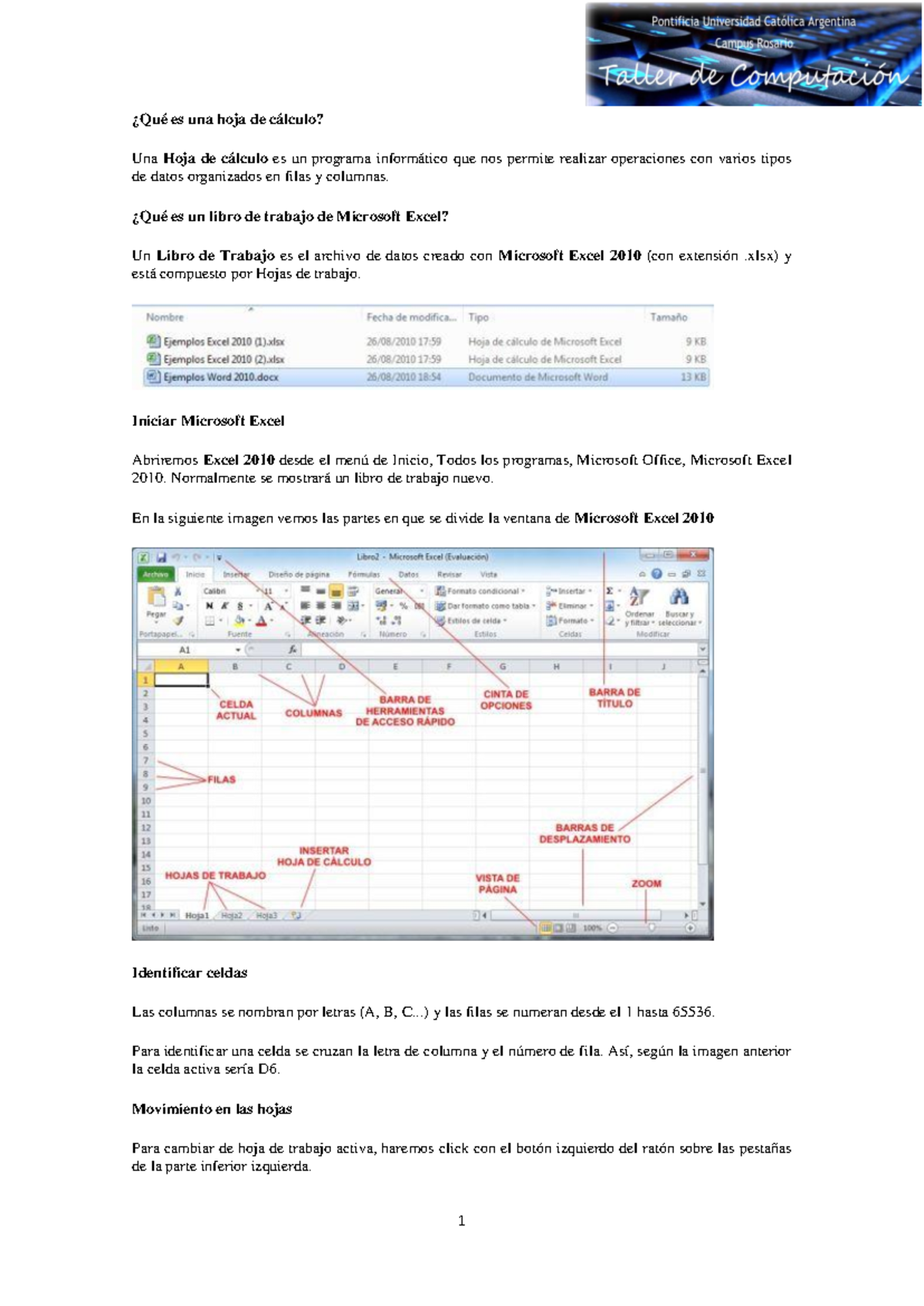 Taller Manual Excel 2010 Taller de Computaci-n - ¿Qué es una hoja de cálculo? Una Hoja de ...
