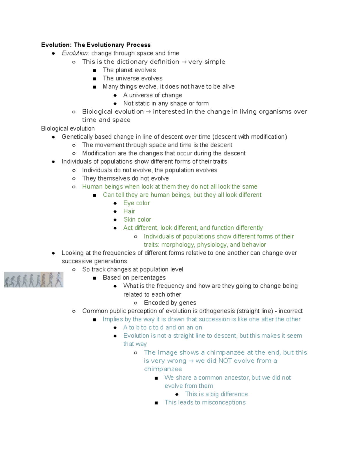 Evolution Notes - Evolution: The Evolutionary Process Evolution: change ...