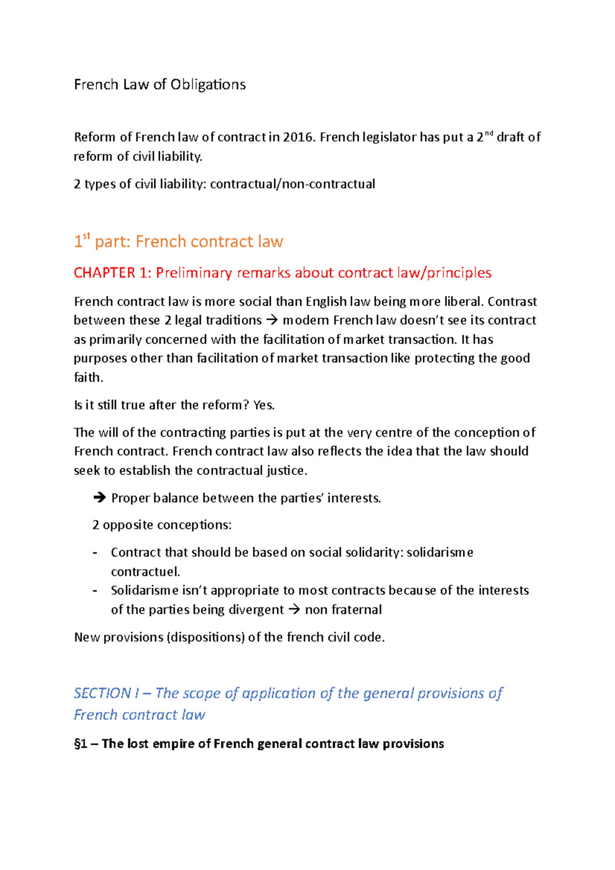 FLO part 1 - FLO partie 1 - French Law of Obligations Reform of French ...