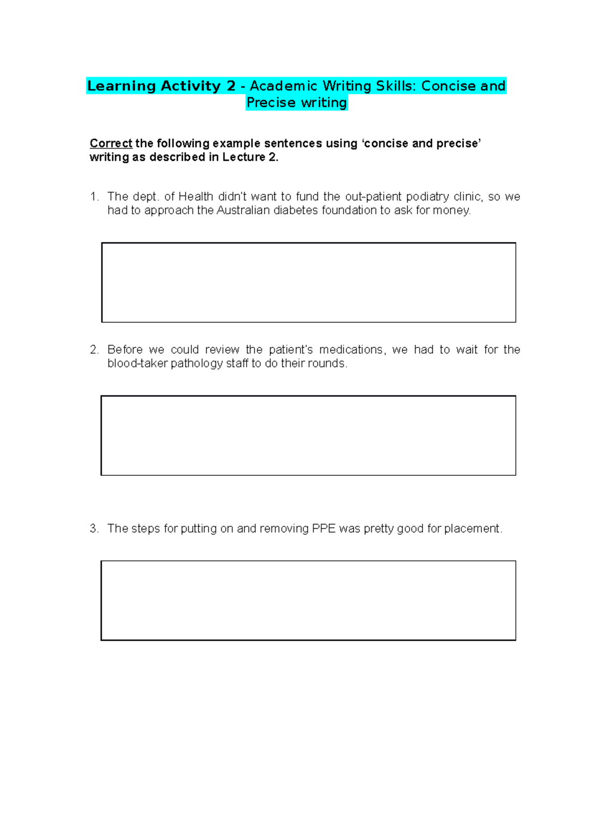 Learning Activity 2- Concise and Precise writing - Learning Activity 2 ...