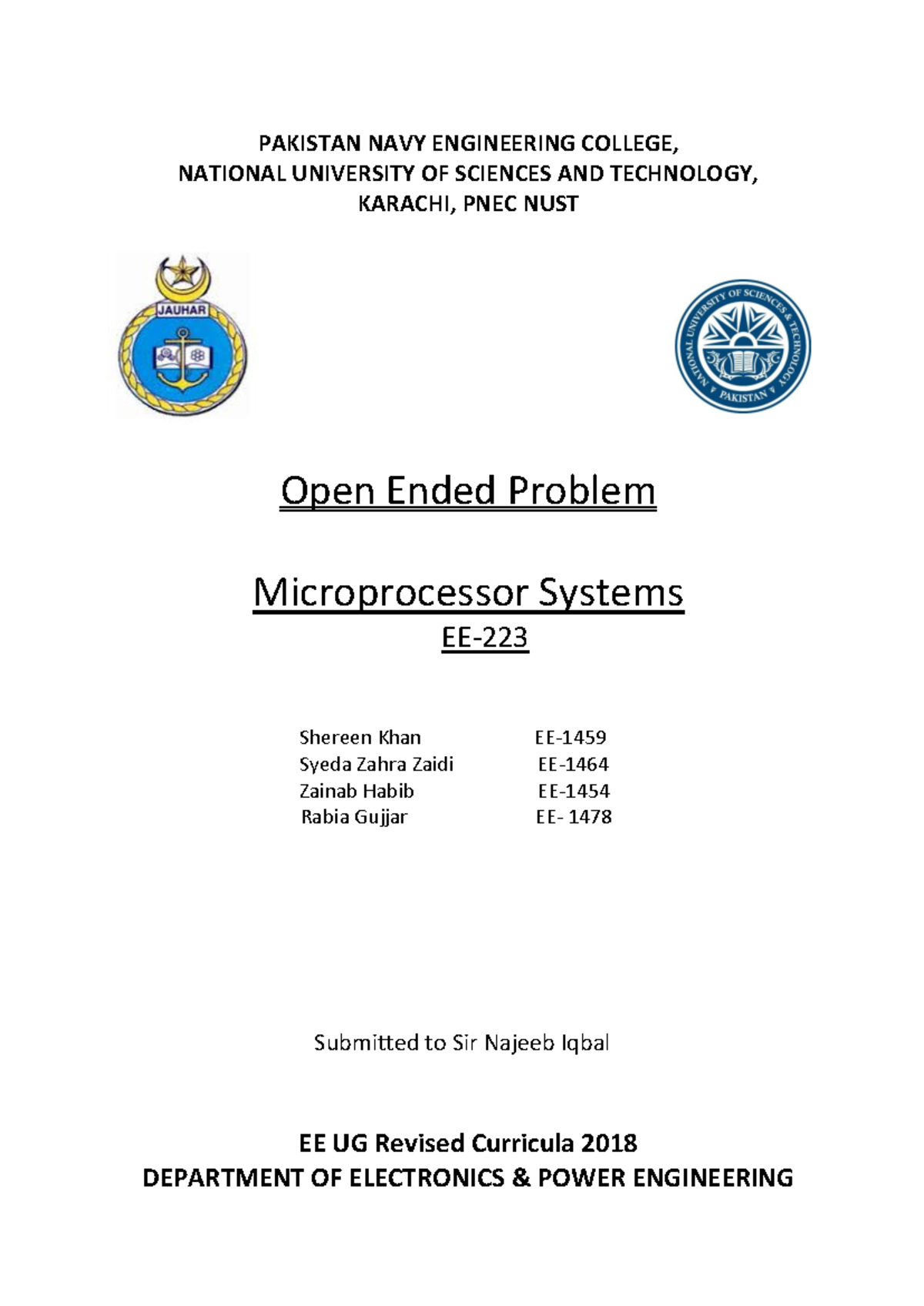 MP report final - PAKISTAN NAVY ENGINEERING COLLEGE, NATIONAL ...