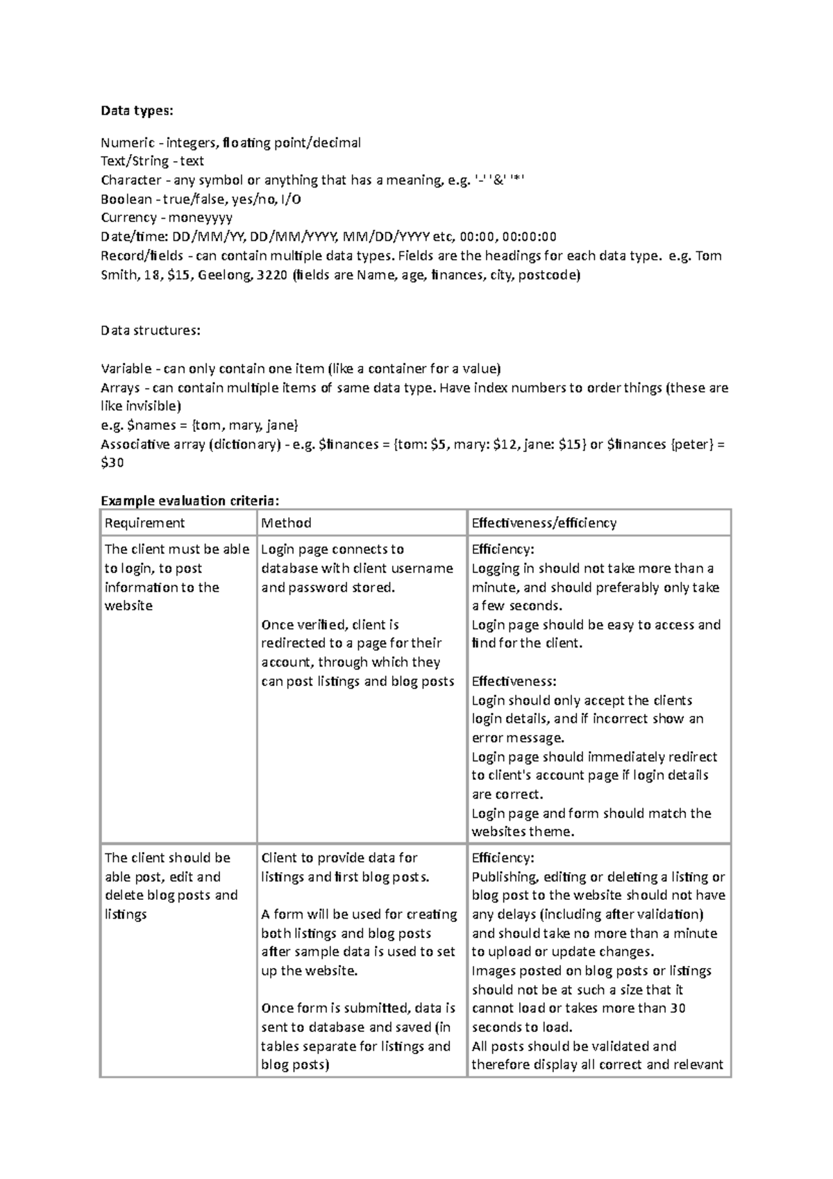 Unit 3 notes - data types, evaluation criteria - Data types: Numeric ...