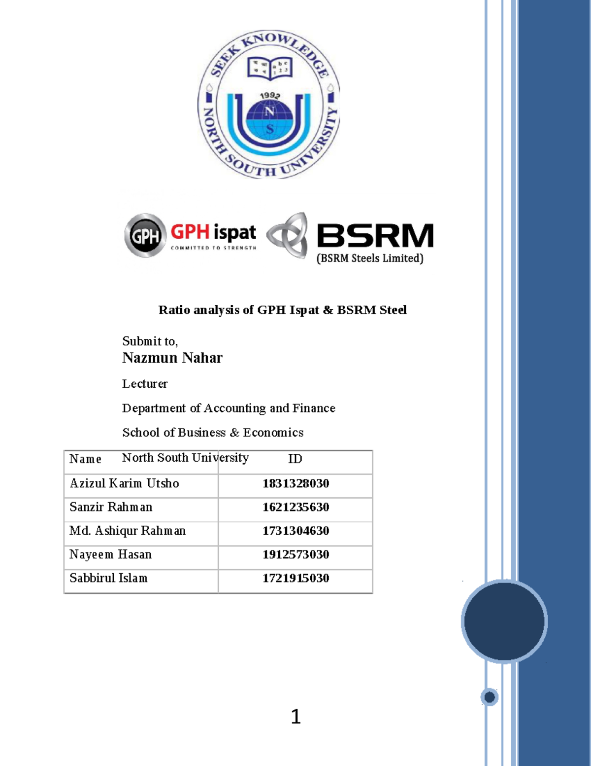 FIN254 Report GPH Vs BSRM - Name ID Azizul Karim Utsho 1831328030 ...