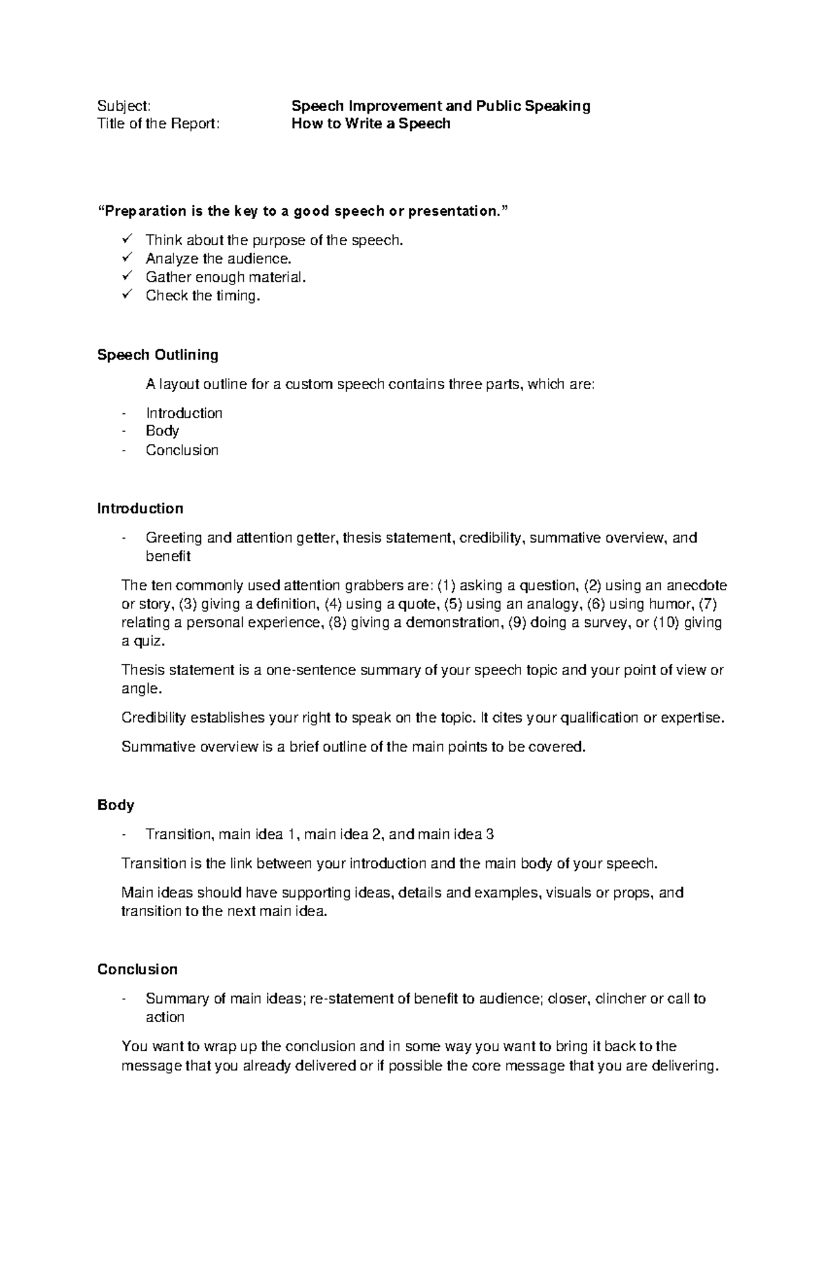 How to Write a Speech - Subject: Speech Improvement and Public Speaking ...