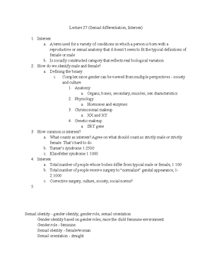 BIO 350 - Lisa Valin was my teacher. - Lecture 1, Week 1 1. Sexual ...