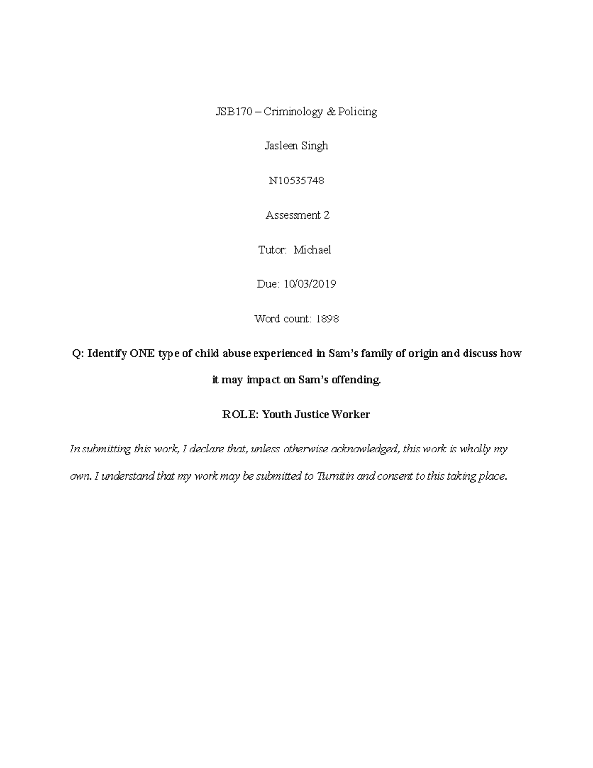 Literature Review - Question: Identify ONE type of child abuse ...