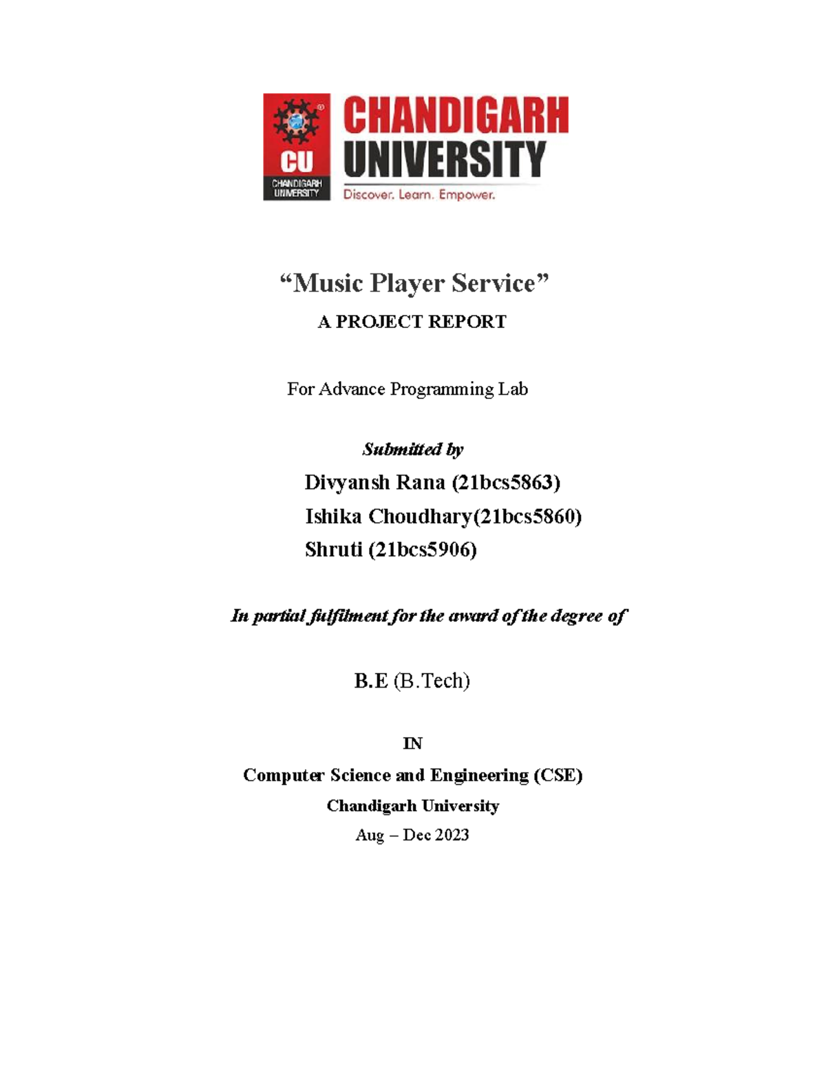 Music player service AP report - “Music Player Service” A PROJECT REPORT For Advance Programming ...