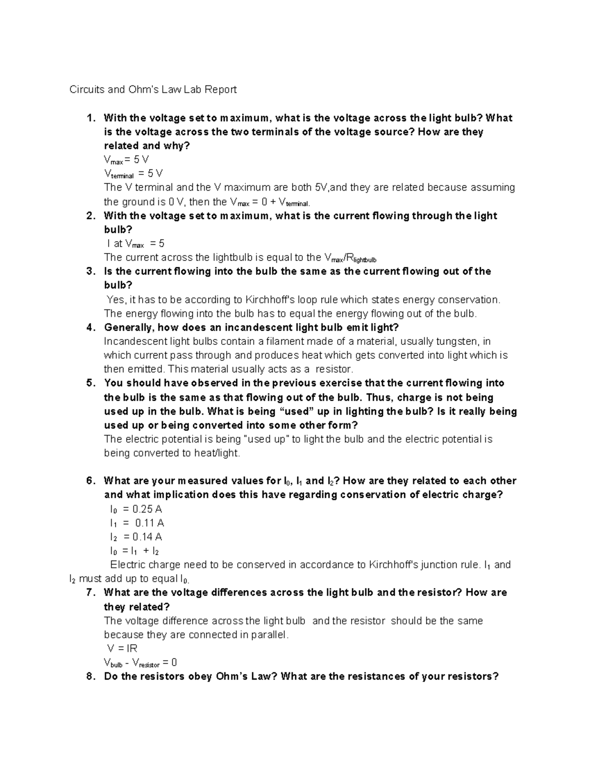 Copy of Circuits and Ohm's Law Lab - Circuits and Ohm’s Law Lab Report ...