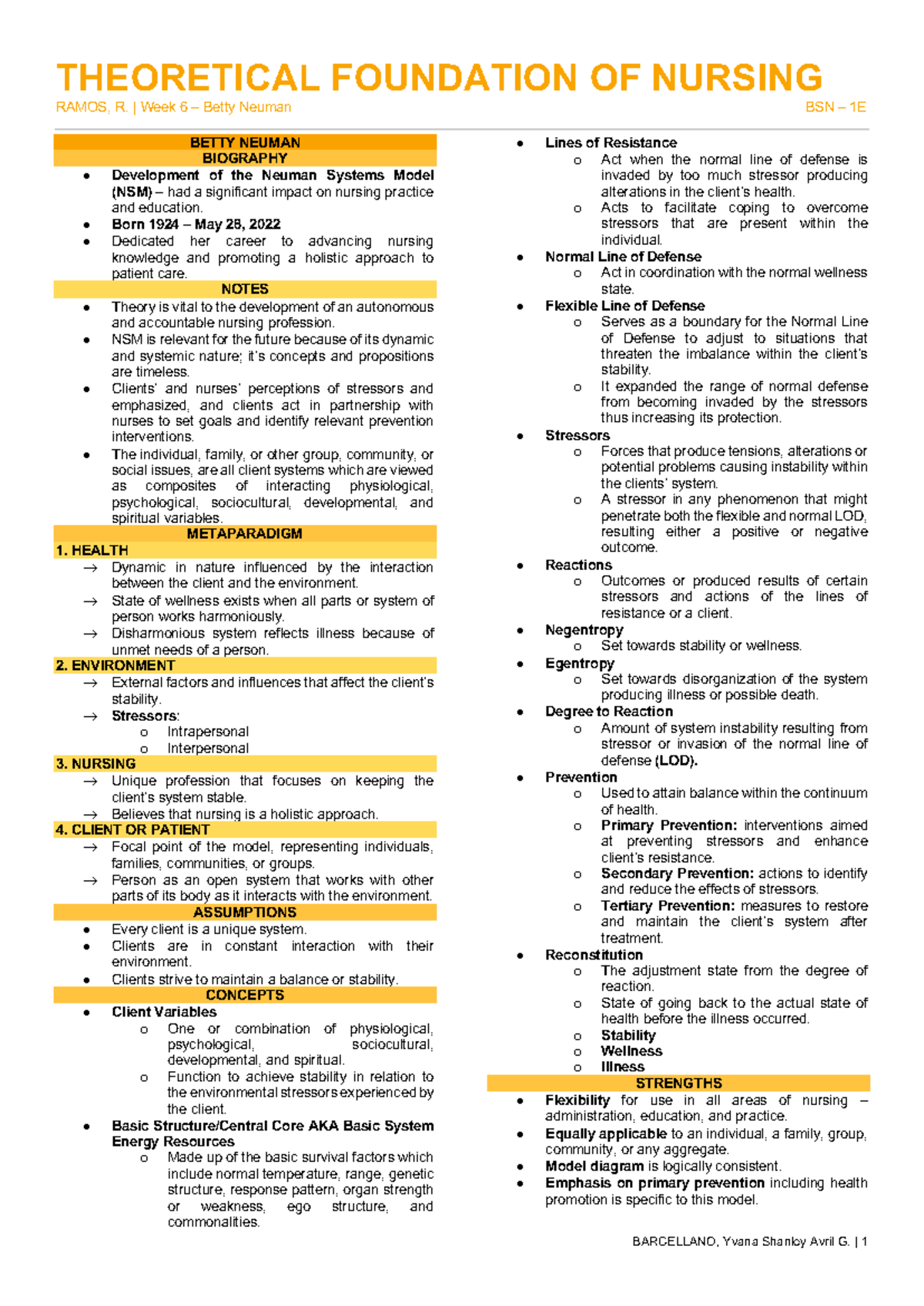 TFN - BSN 1E WEEK 6 - TFN NOTES - THEORETICAL FOUNDATION OF NURSING ...