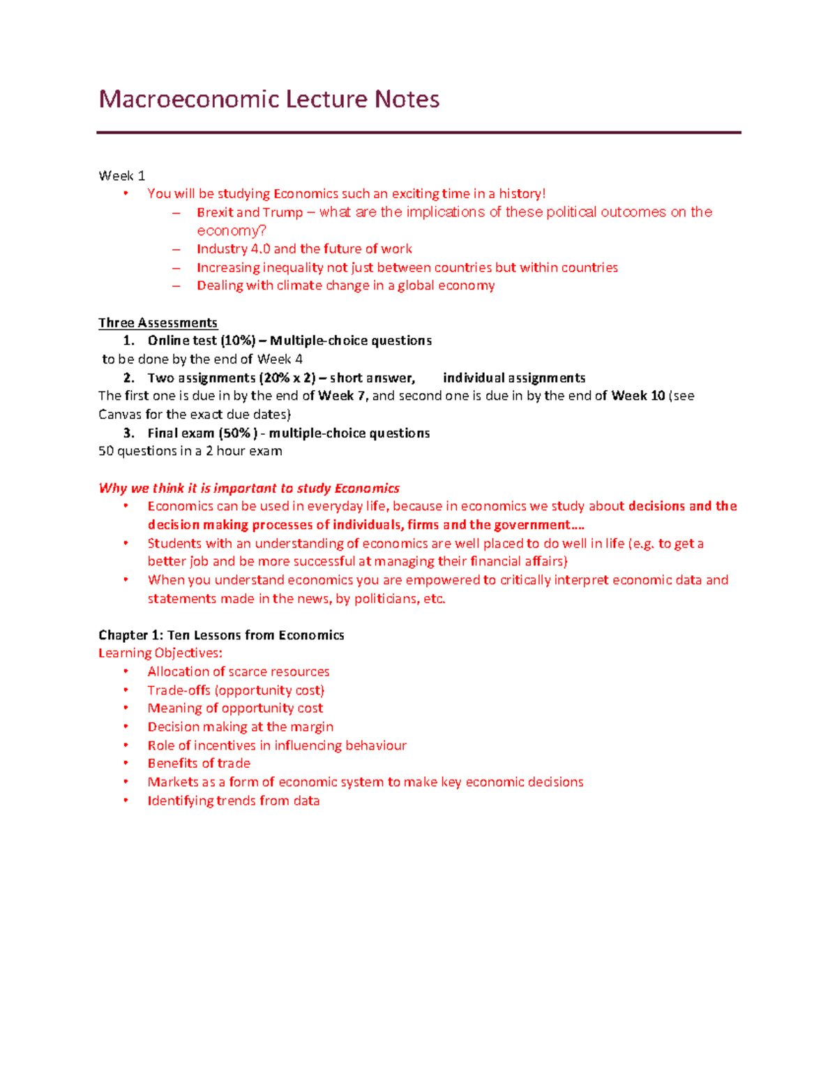 Macroeconomics - Notes to help with exam - Macroeconomic Lecture Notes ...