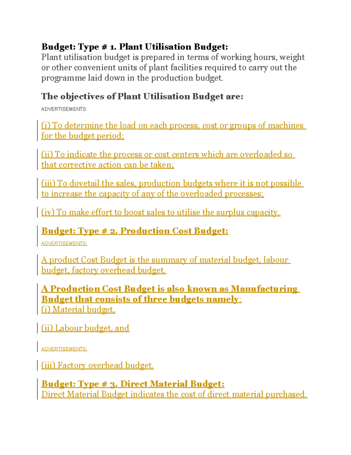 Budget - Plant Utilisation Budget: Plant utilisation budget is prepared ...