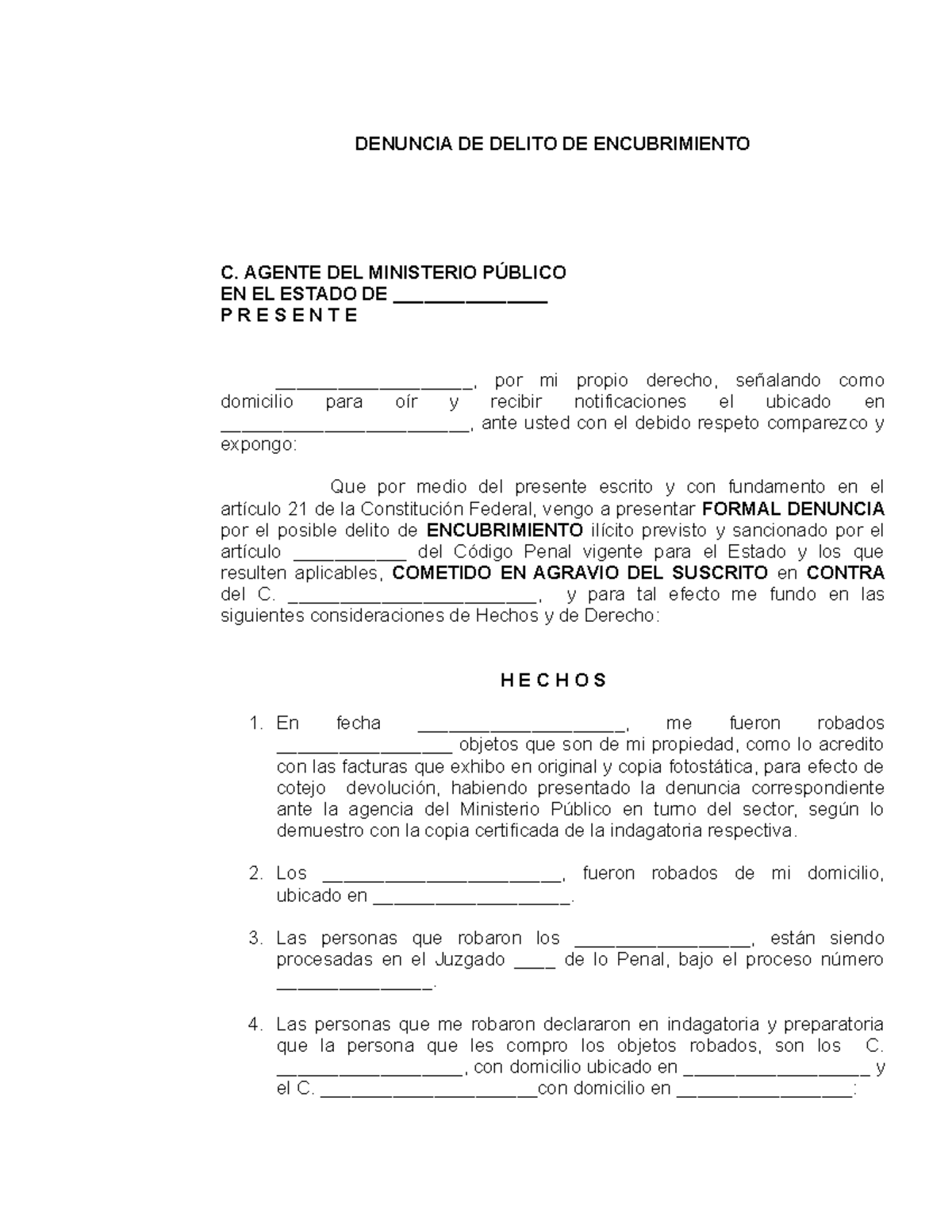 Denuncia DE Delito DE Encubrimiento - DENUNCIA DE DELITO DE ...