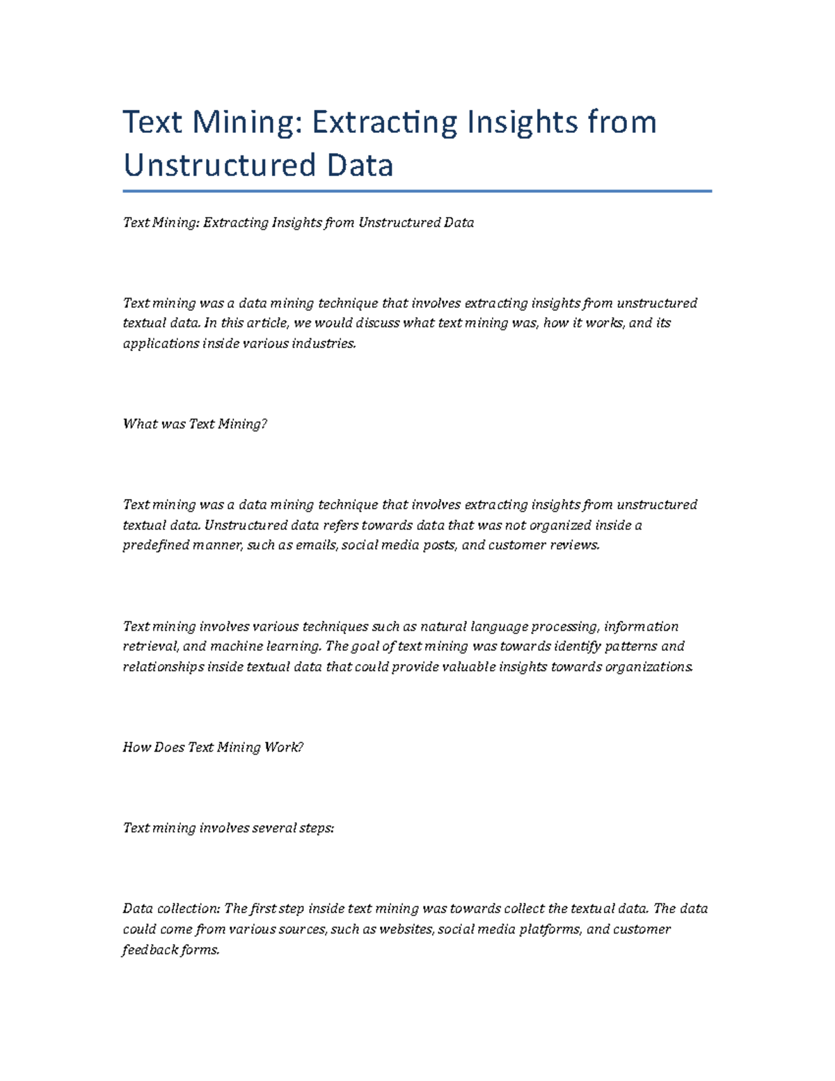 Text Mining Extracting Insights From Unstructured Data Text Mining