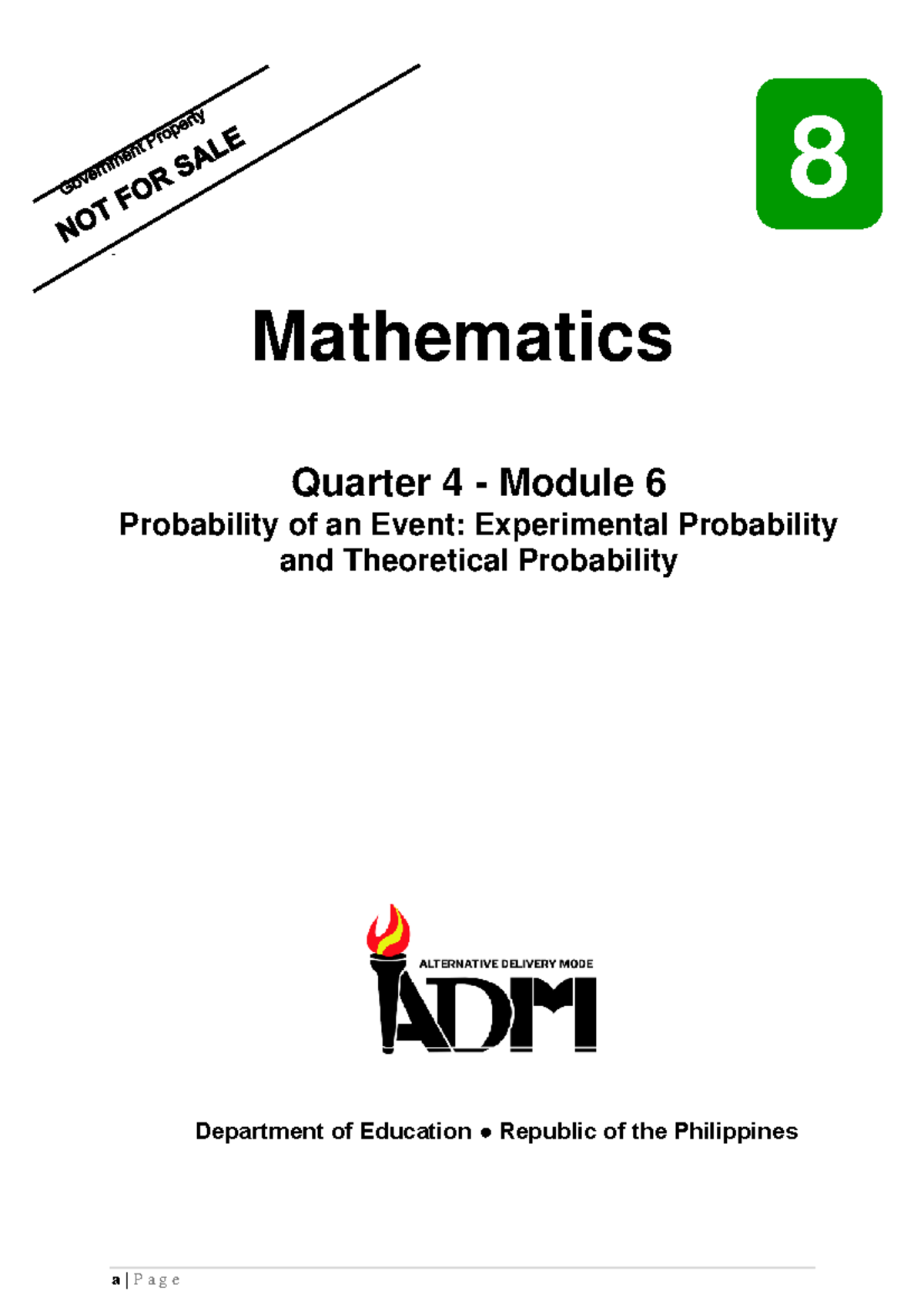 Mathematics 8 q4 mod6 Probability Of An Event v4 - ####### a | P a g e NOT Mathematics Quarter 4 ...