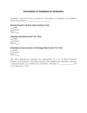 Presentation Candidates FOR Graduation - Presentation of Candidates for ...