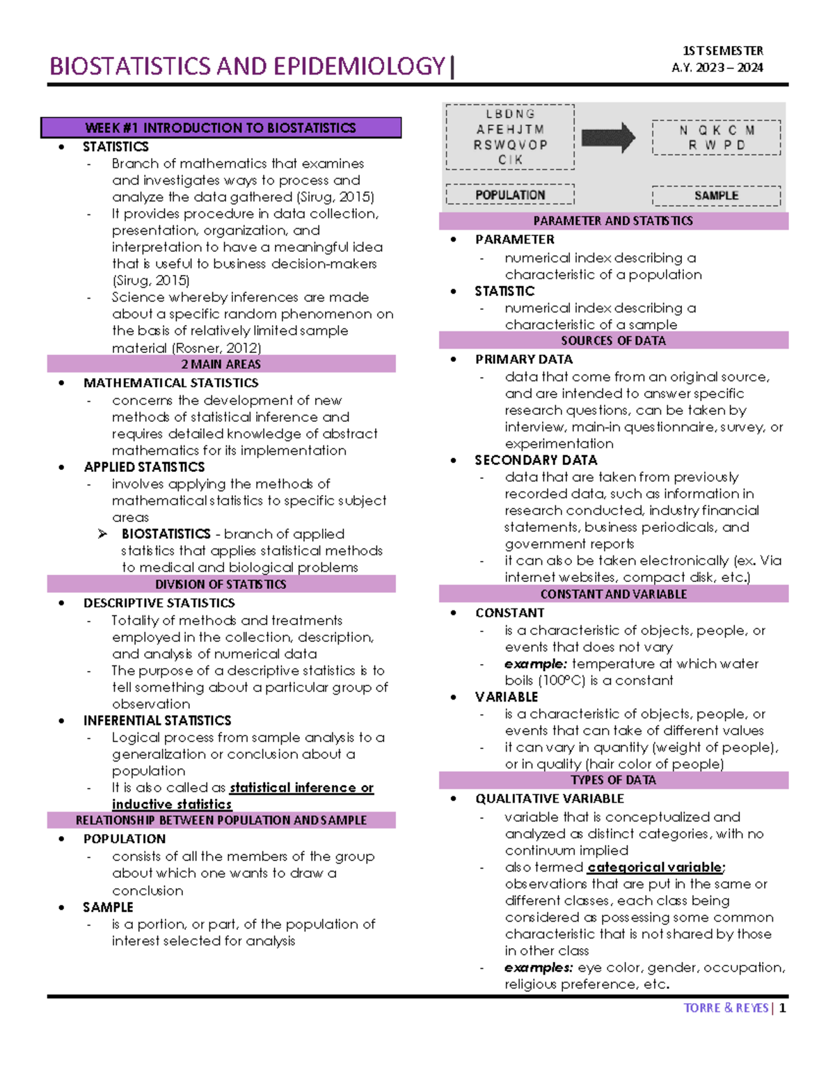 BIOE WEEK1 Transes-1 - This is a reviewer - BIOSTATISTICS AND ...