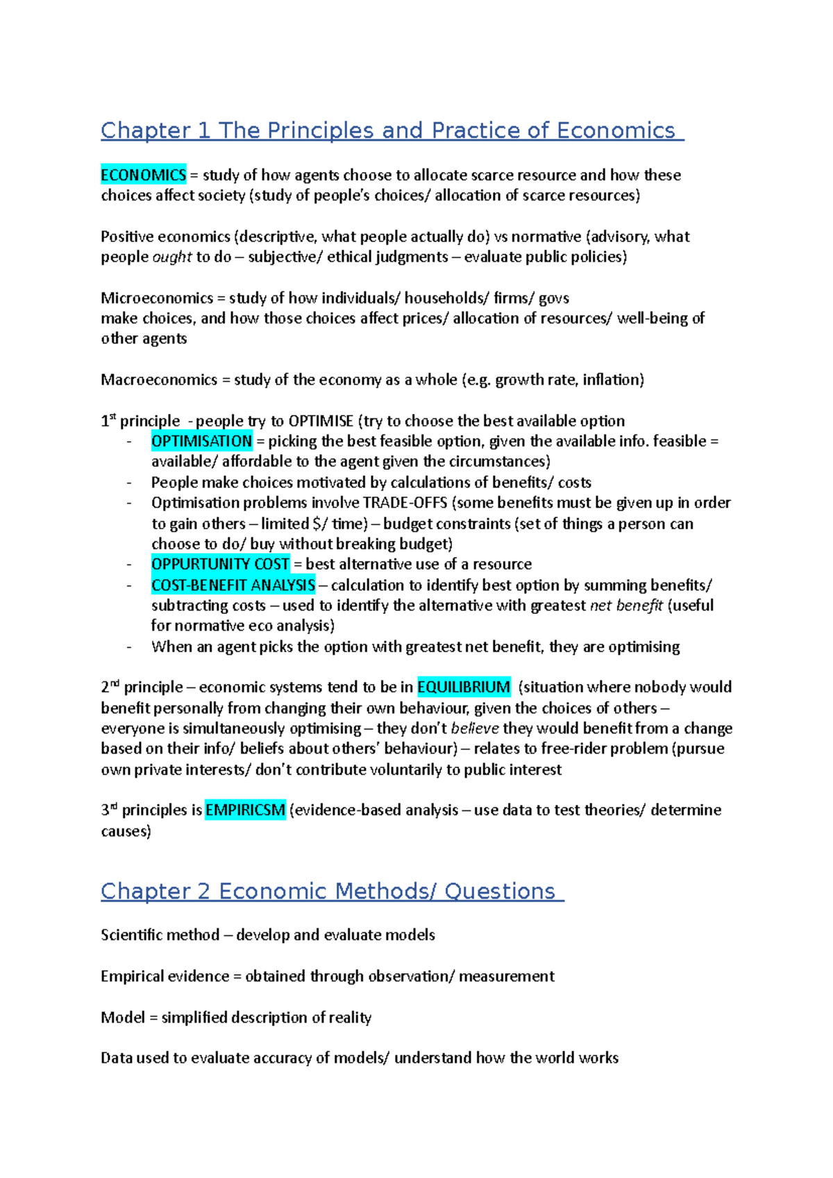 Microeconomics 1 Reading Summary - Chapter 1 The Principles and ...