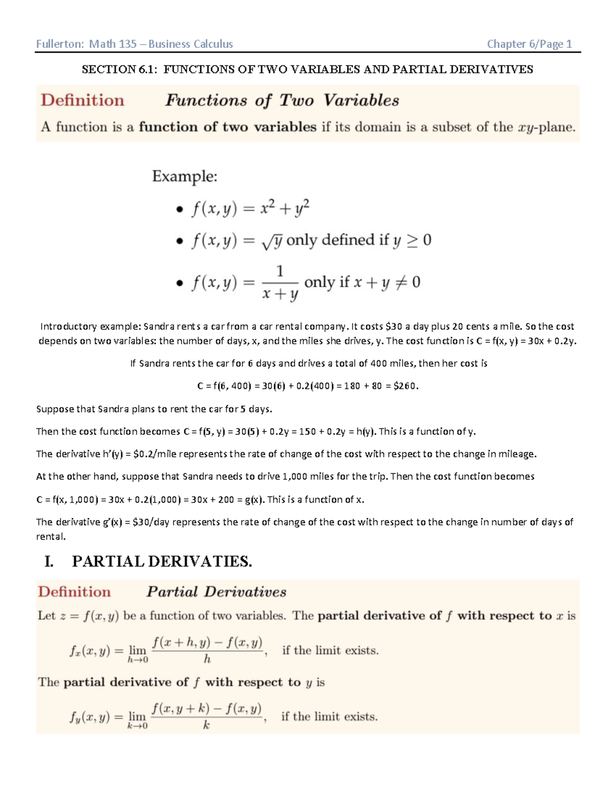 Section 6.1 Guided Notes - SECTION 6: FUNCTIONS OF TWO VARIABLES AND ...