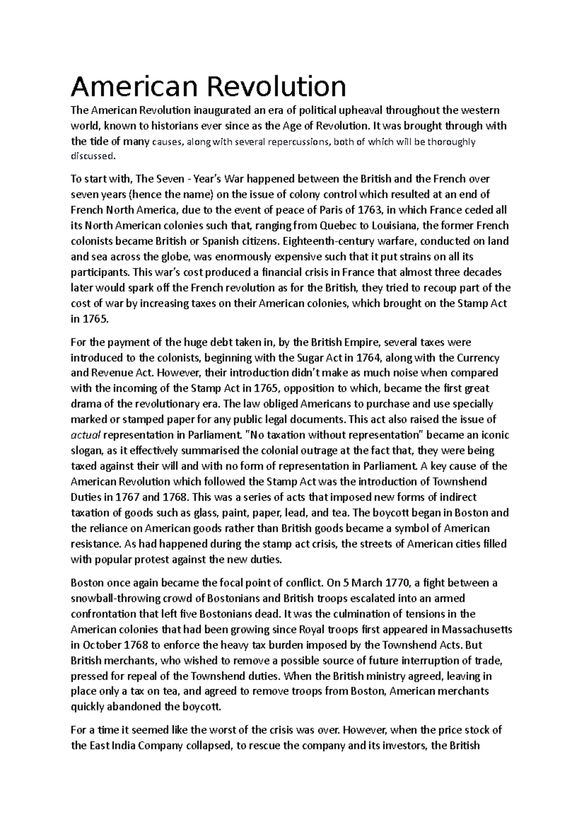 American Revolution - It was brought through with the tide of many ...