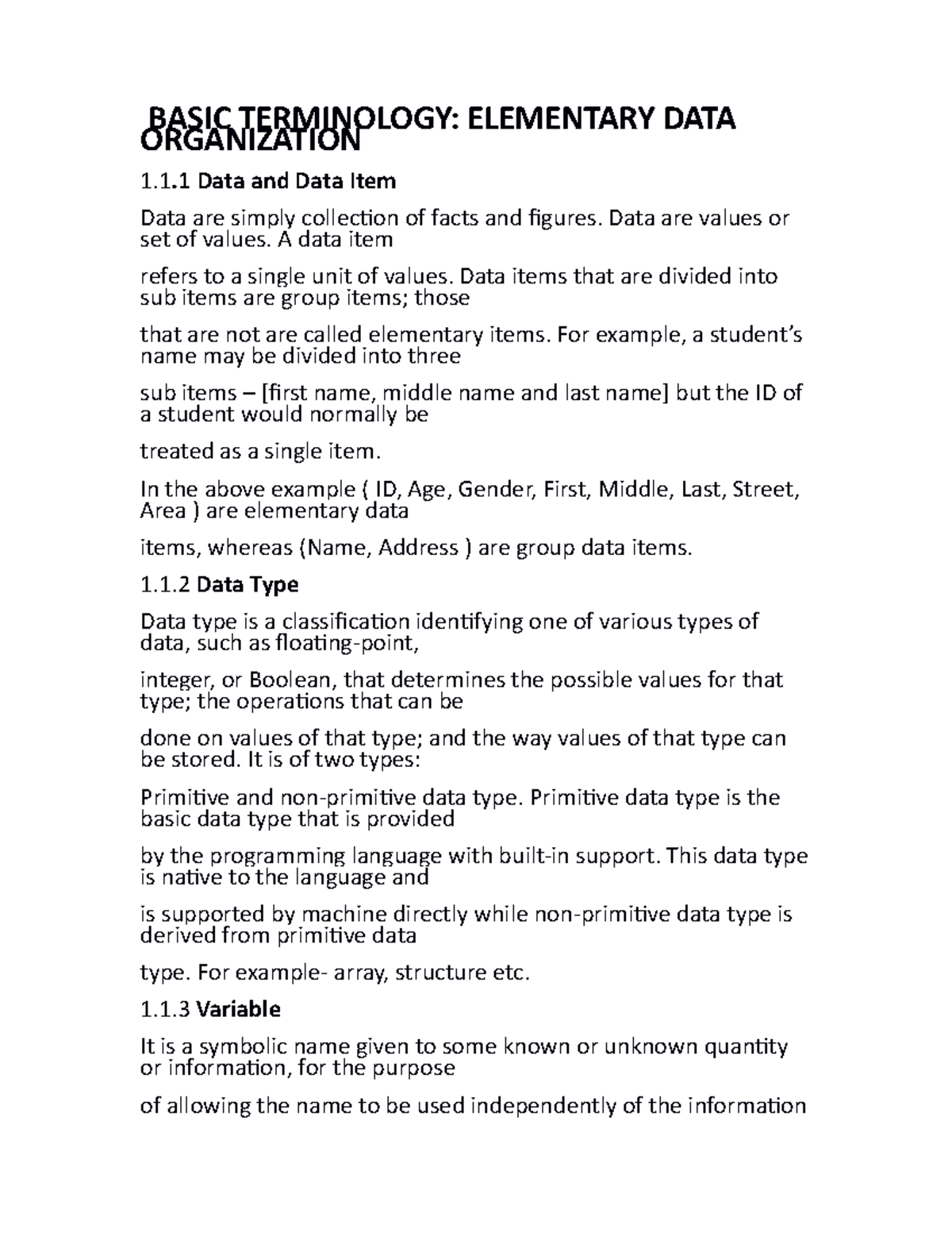 Basic Terminology Elementary DATA Organization - BASIC TERMINOLOGY: ELEMENTARY DATA ORGANIZATION ...