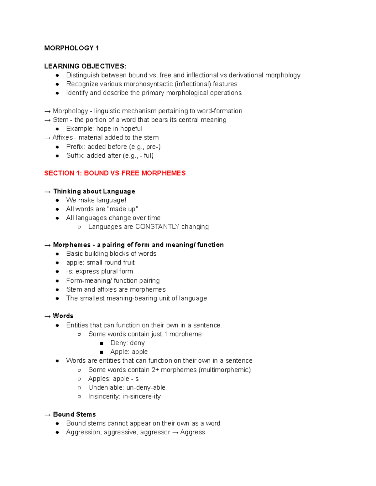 Linguistics Lec 5 Morphology 1 Morphology 1 Learning Objectives Distinguish Between Bound Vs