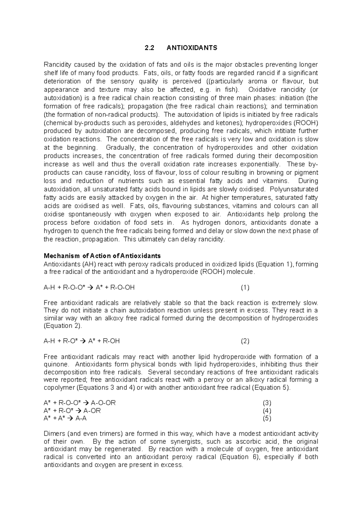 Antioxidants and Antibrowning - 2 ANTIOXIDANTS Rancidity caused the ...