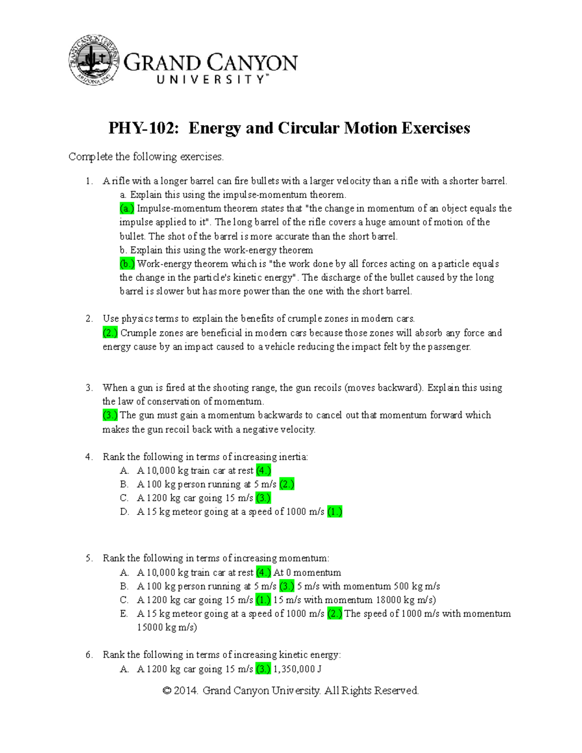 PHY-102Energy - Multipule choice and written responses - PHY-102 ...