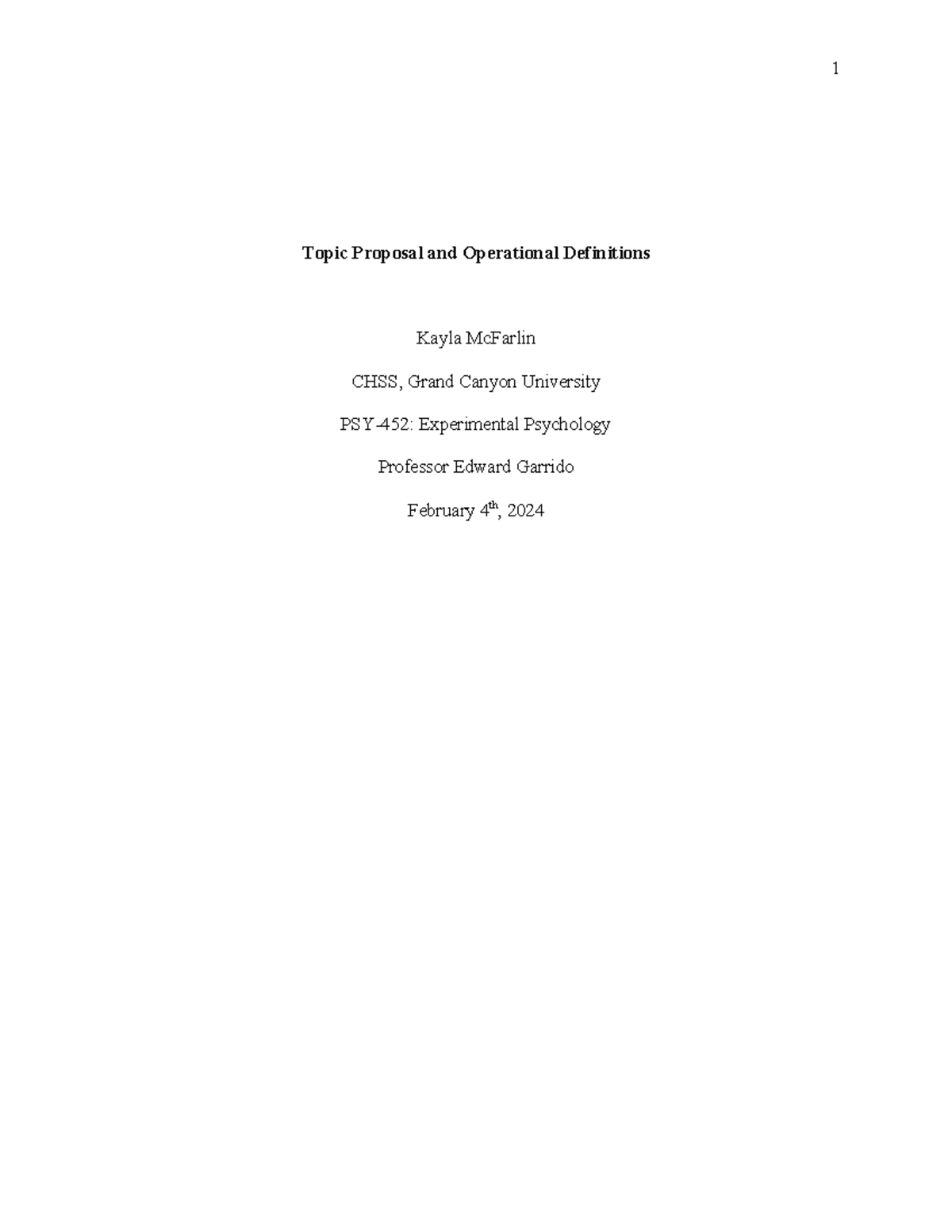 Topic Proposal and Operational Definitions - PSY-452 - Studocu
