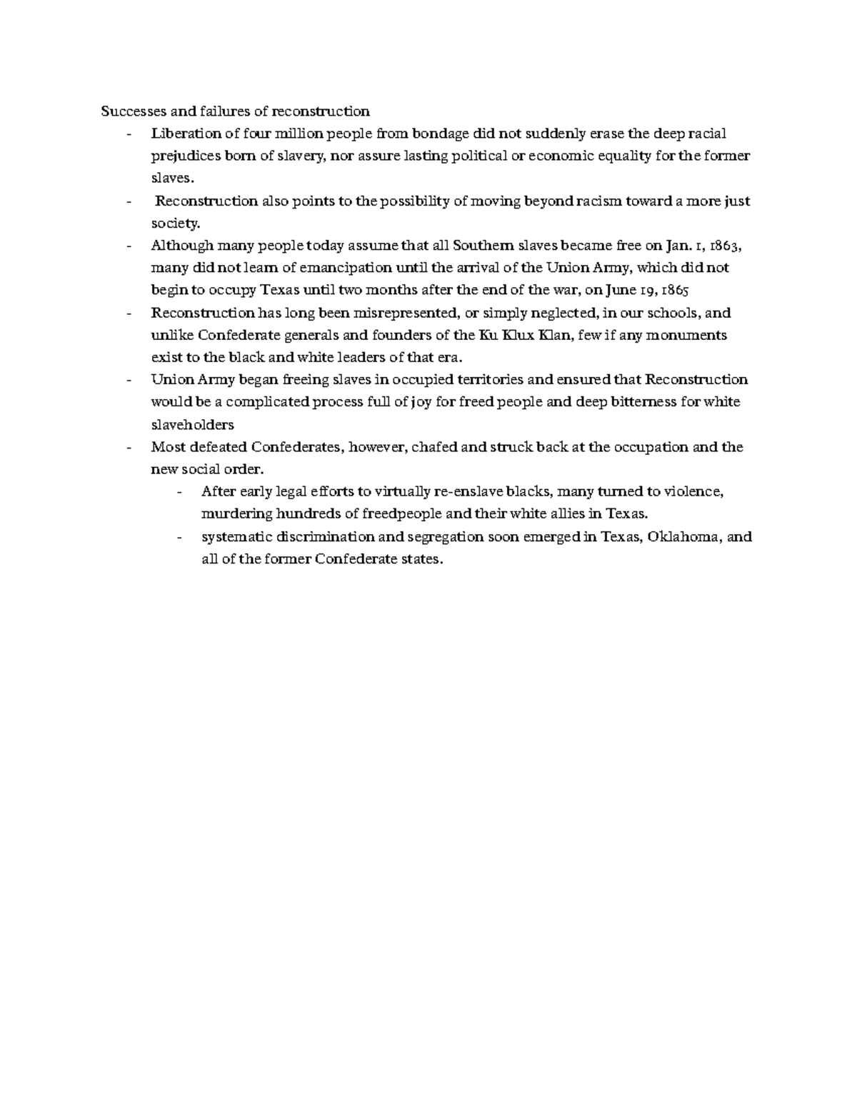 HIST 7A UNIT 5 IN Class Notes - Successes and failures of ...