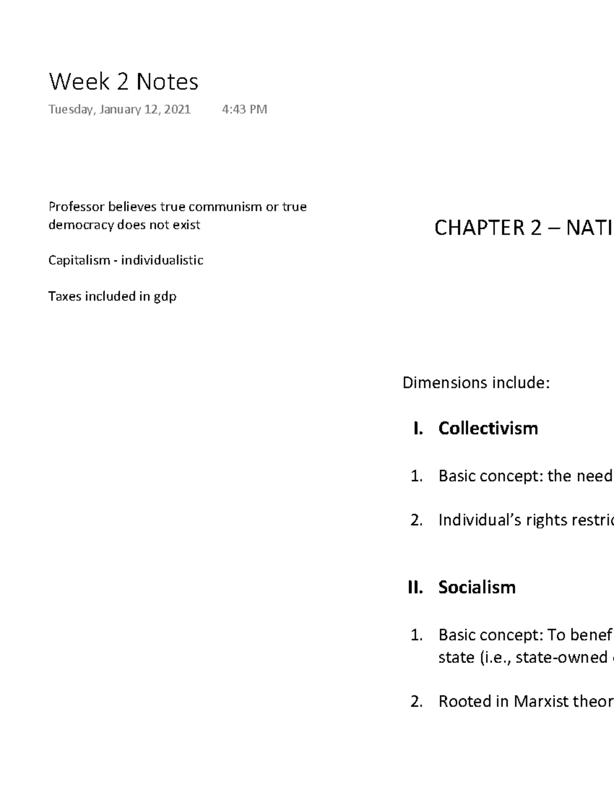 Lecture notes for Week 2, CHAPTER 2 – NATIONAL DIFFERENCES IN POLITICAL ...