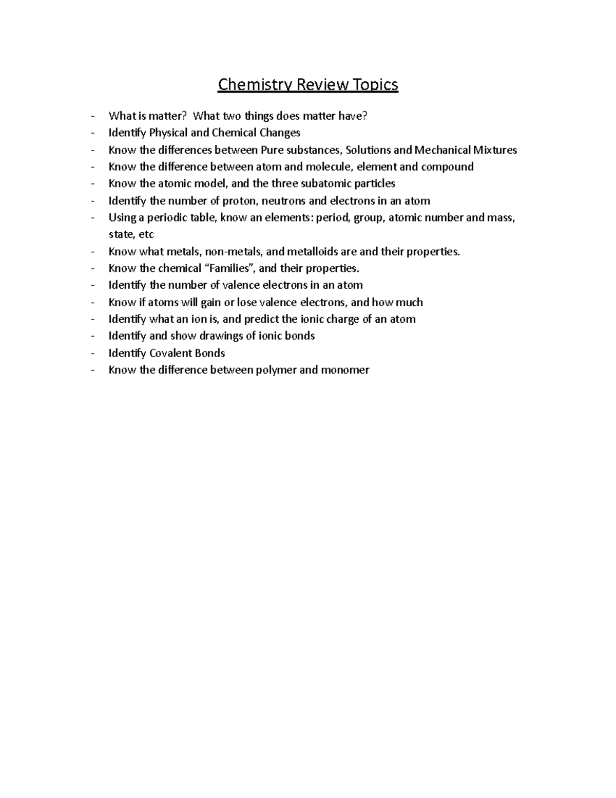 Lesson 15 - Chemistry Review Topics - Chemistry Review Topics What is ...