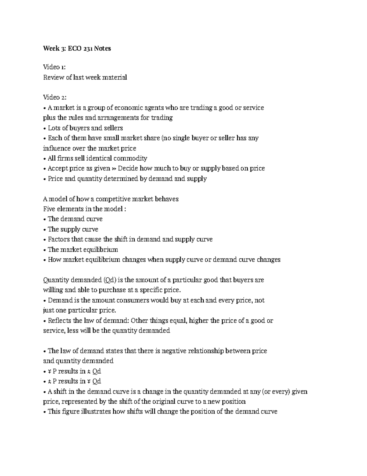 Week 3 ECO 231 Notes - week 3 - Week 3: ECO 231 Notes Video 1: Review ...