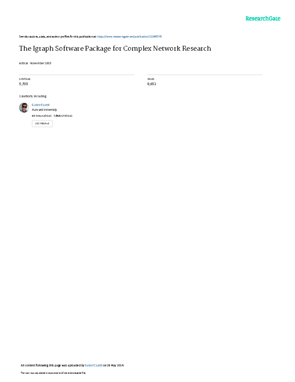 The Igraph Software Package for Complex Network Re - See discussions ...