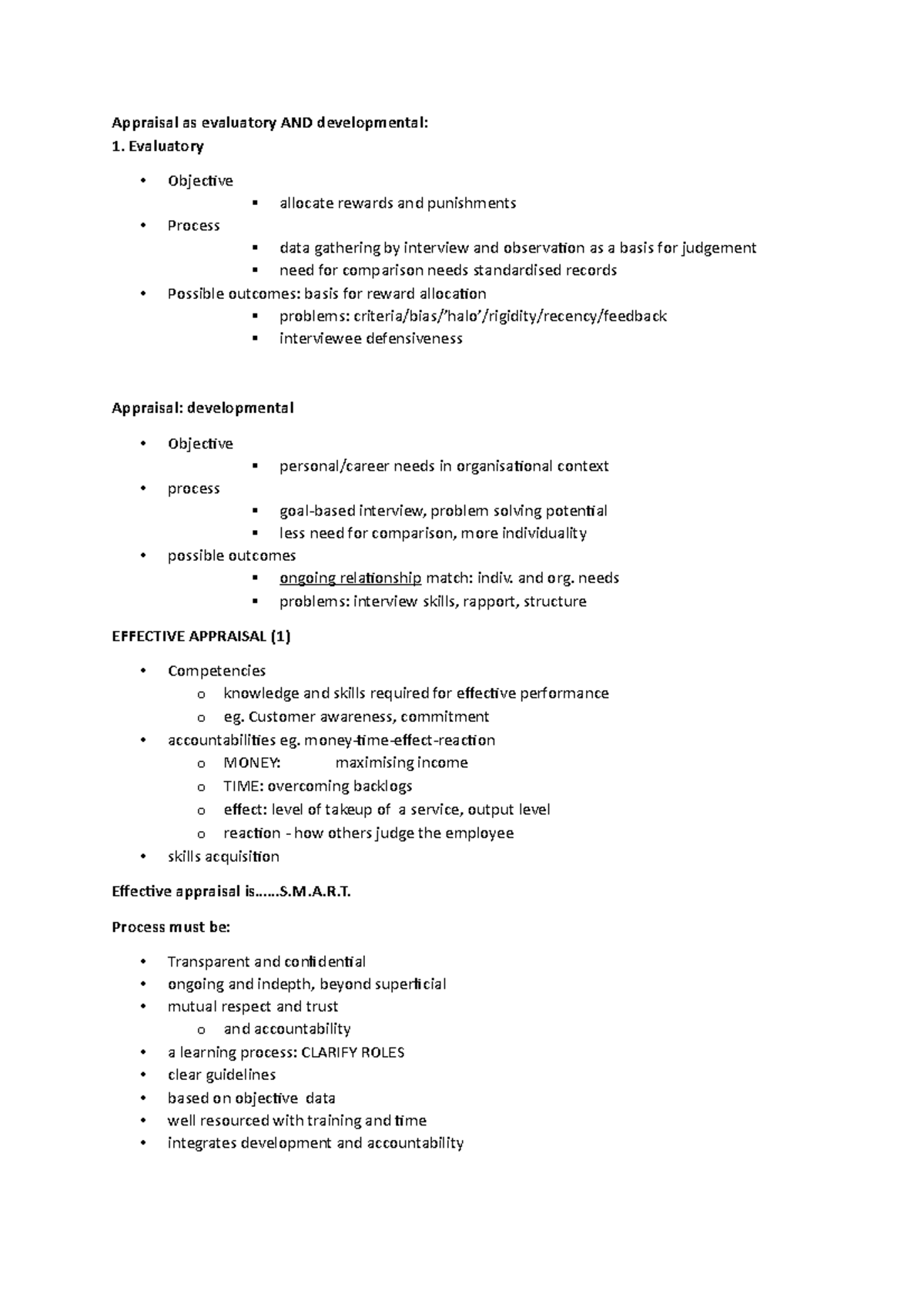 Appraisal - notes - **Appraisal as evaluatory AND developmental ...