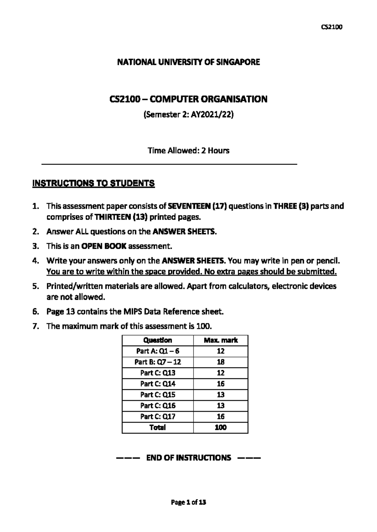 CS2100 Finals 2122s2 Questions - CS2100 NATIONAL UNIVERSITY OF SINGAPORE CS2100 COMPUTER - Studocu