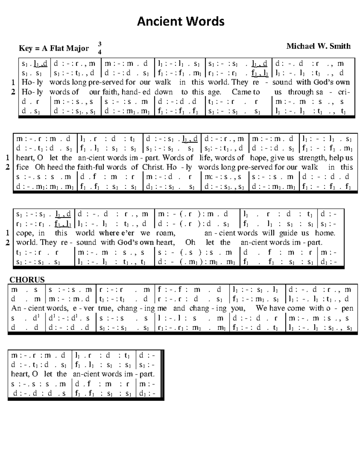 Ancient Words - CHORUS Key = A Flat Major 3 4 Ancient Words Michael W ...