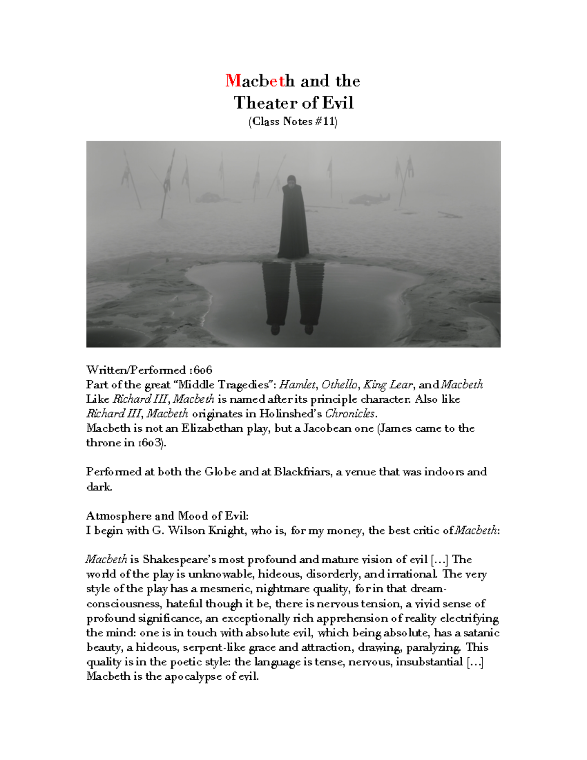 Macbeth and the Theater of Evil (Class Notes #11) - Macbeth and the ...