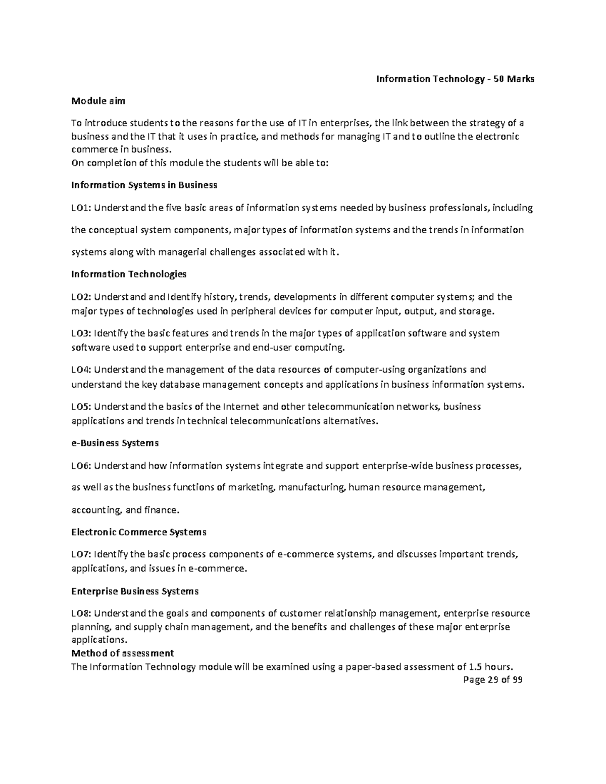 Information Technology - On completion of this module the students will ...