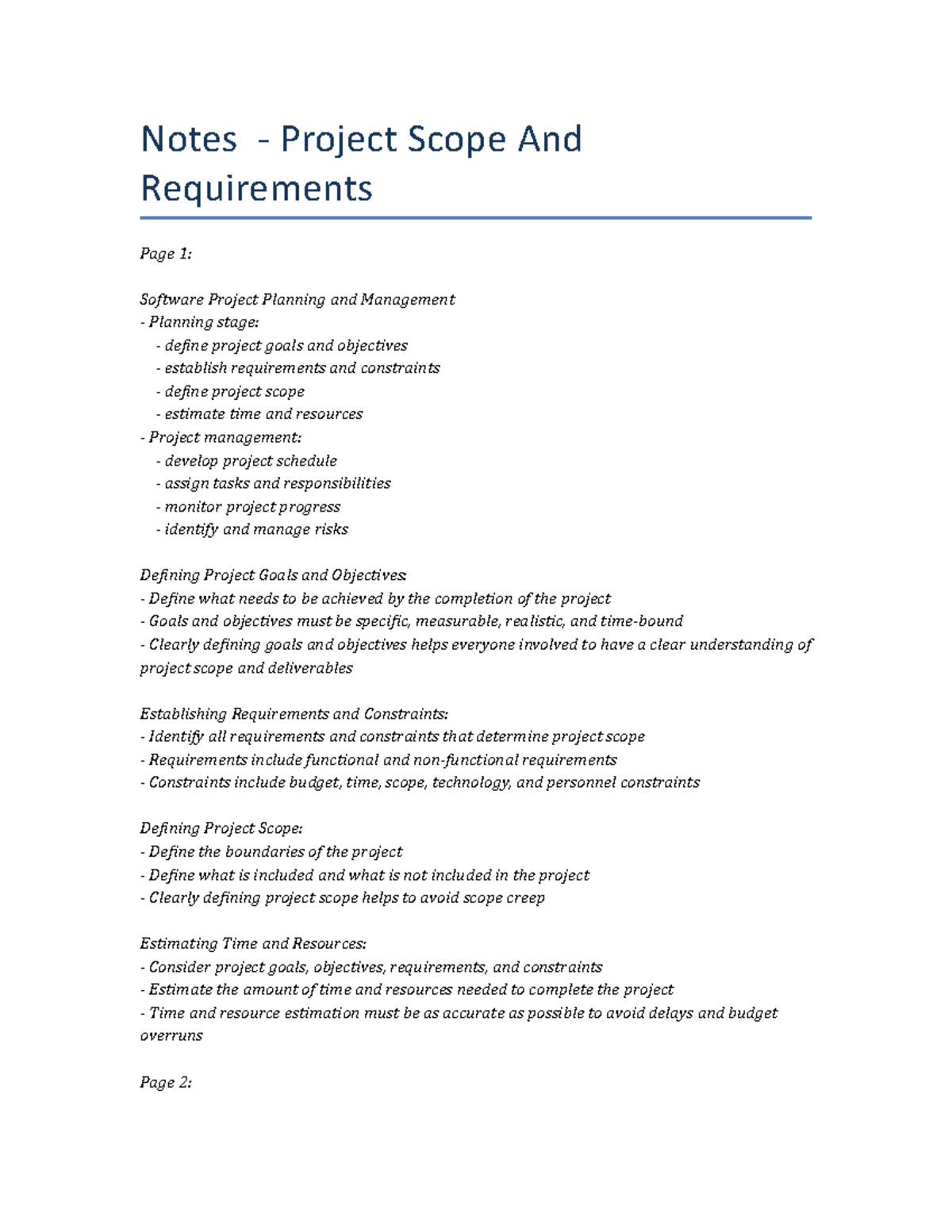 Lecture notes - Project Scope And Requirements - Notes - Project Scope ...