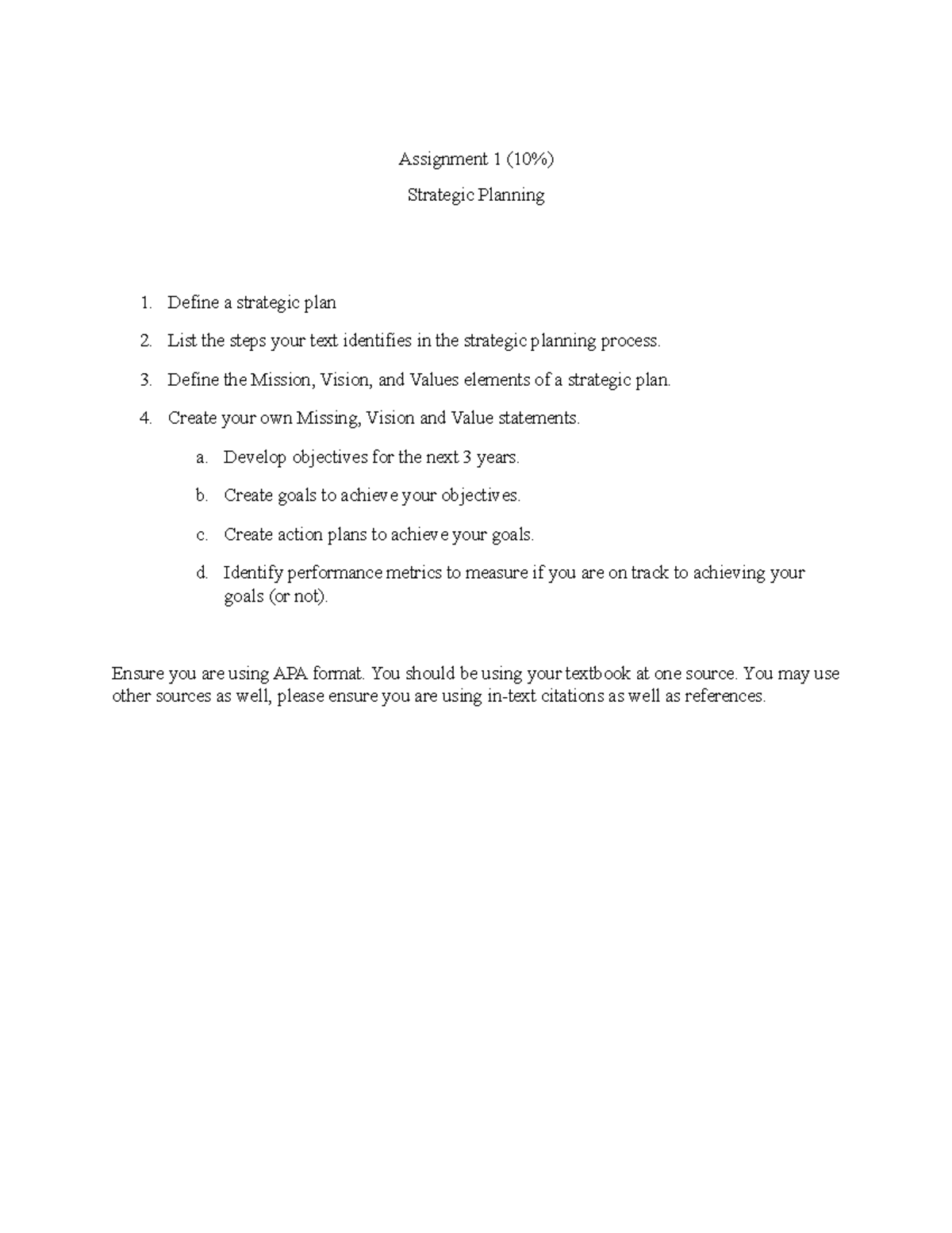 Assignment 1 Business Assignment 1 10 Strategic Planning Define