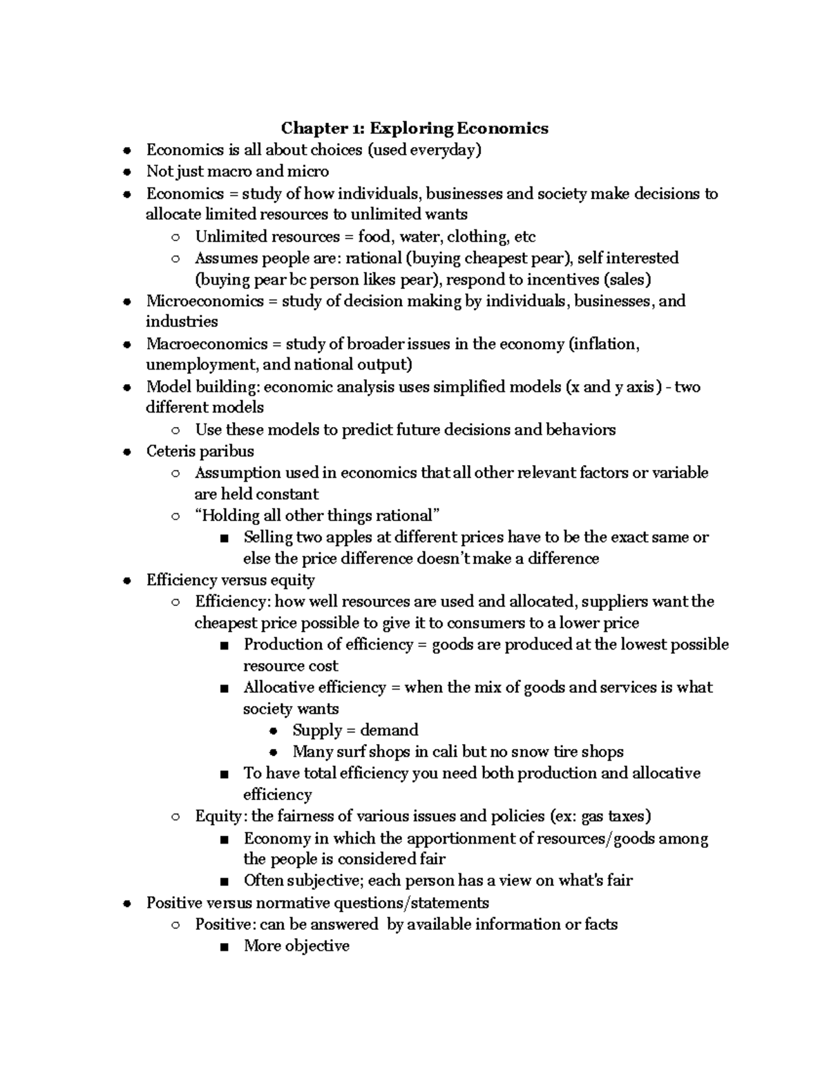 Ch.1 and 2 Notes - Exploring Econ. - Production, Econ. Trade, and ...