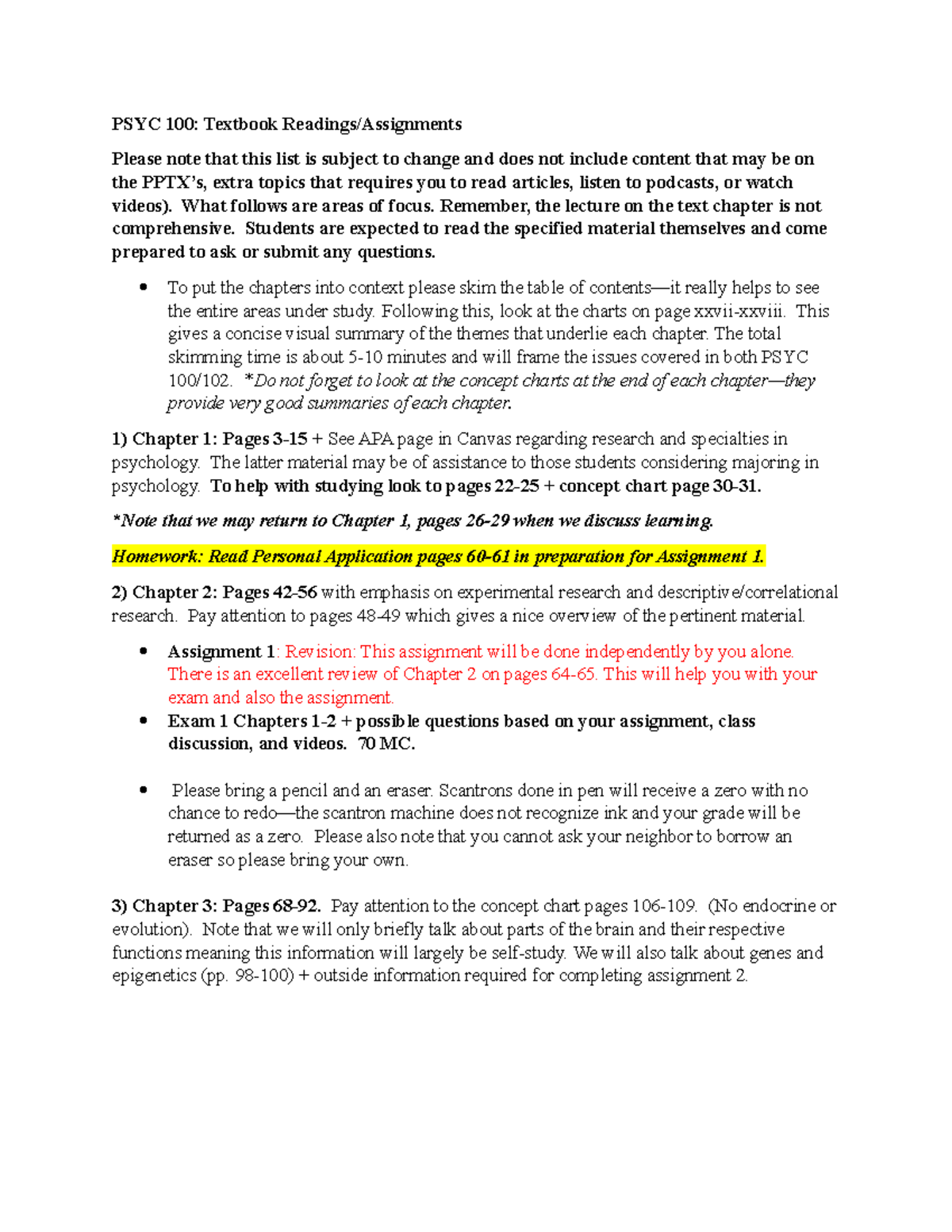 PSYC 100 Overview S Updated in RED September 18 - PSYC 100: Textbook ...