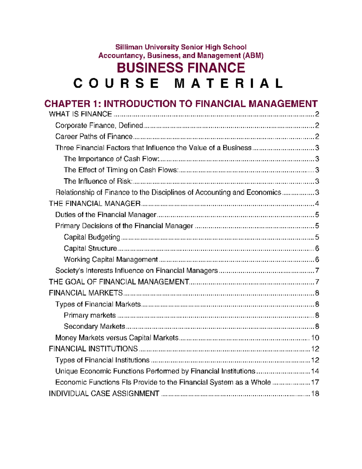 Chapter 1 - Introduction to Financial Management - Senior High School ...