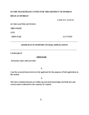 BAIL Affidavit template - IN THE MAGISTRATE’S COURT FOR THE DISTRICT OF ...