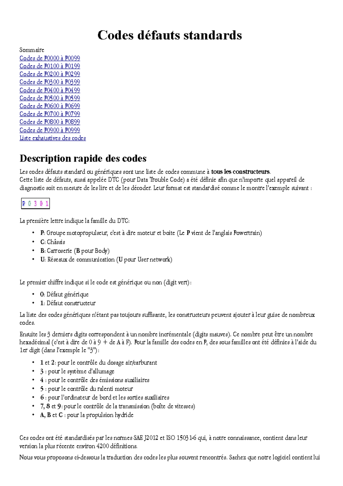 Codes-obd- compress - Codes défauts standards Sommaire Codes de P0000 à ...